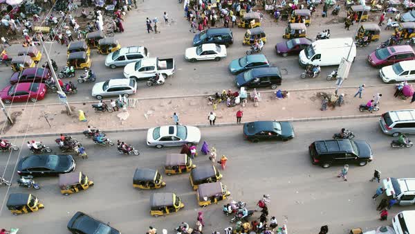 Lagos, Nigeria:Drone shot of Africa Busy street, heavy traffic,Africa ...