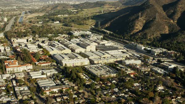 Aerial view of Warner Bros film studio Los Angeles California - 4K ...