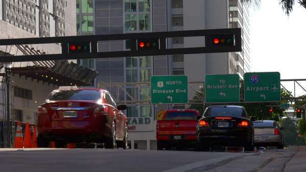 Summer day Miami downtown traffic light crossroad Florida, USA - 4K ...