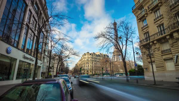 Sunset sky paris avenue de suffren eiffel tower street - Stock Video ...
