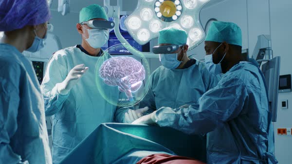 Surgeons wearing virtual reality glasses perform brain surgery with ...