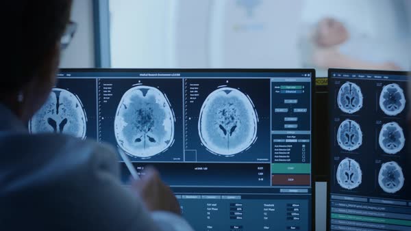 In Medical Laboratory Patient Undergoes MRI or CT Scan Process under ...