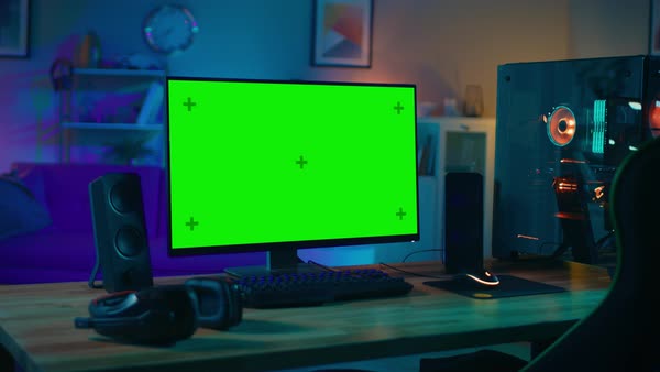Powerful Personal Computer Gamer Rig with Mock Up Green Screen Monitor ...