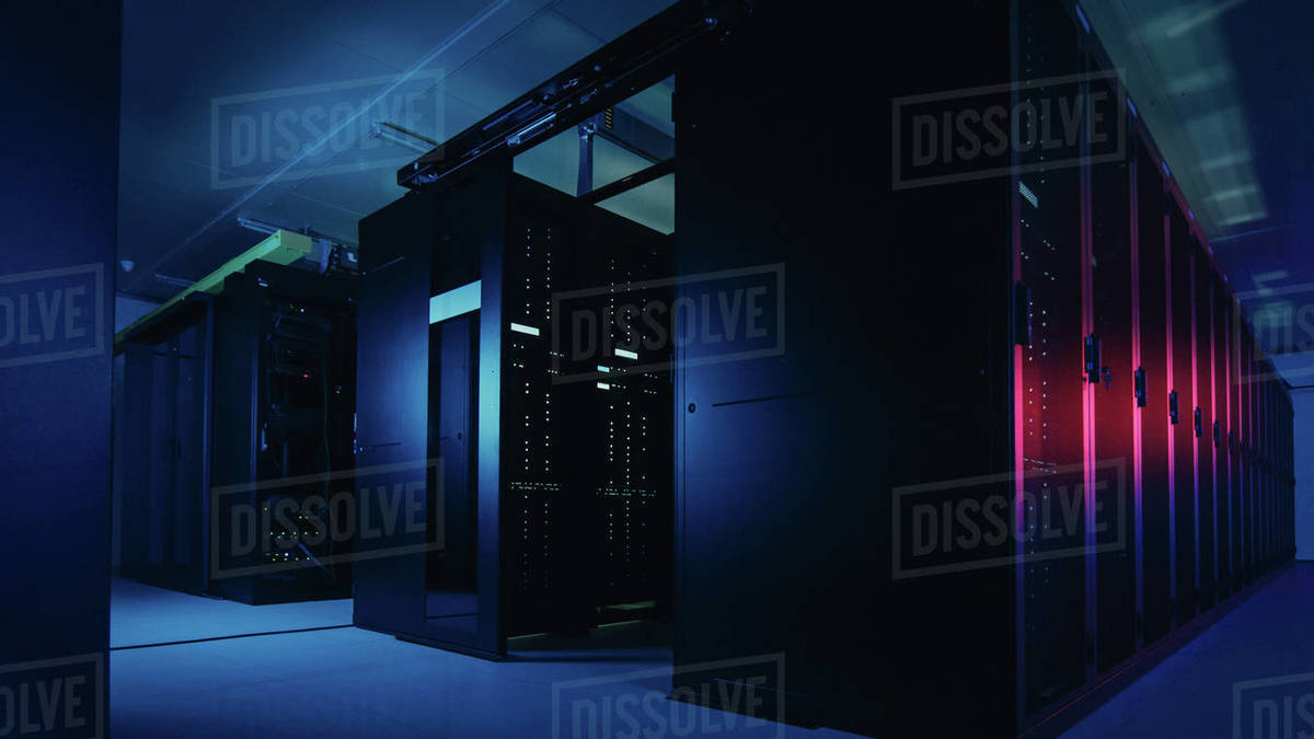 Shot of Data Center With Multiple Rows of Fully Operational Server ...