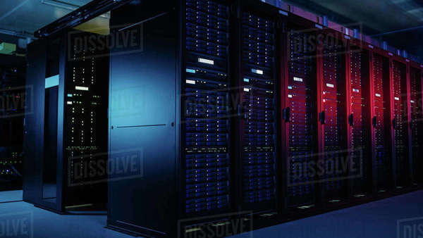 Shot of Data Center With Multiple Rows of Fully Operational Server ...