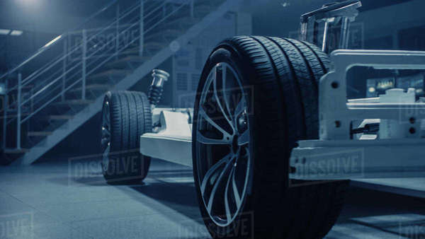 Shot of Automobile Concept: Authentic Electric Car Platform Chassis ...