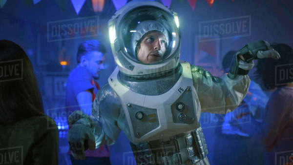 At the College House Costume Party: Fun Guy Wearing Space Suit Dances ...