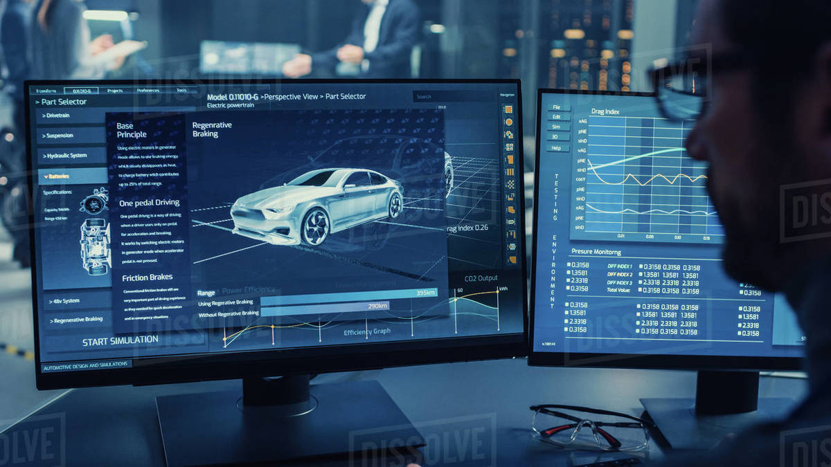 Professional Engineer Works on a Computer with a 3D CAD Software and ...