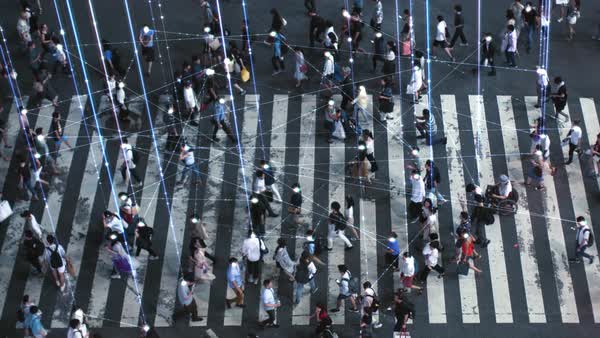 High Angle Shot of a Crowded Pedestrian Crossing in Big City. Augmented ...