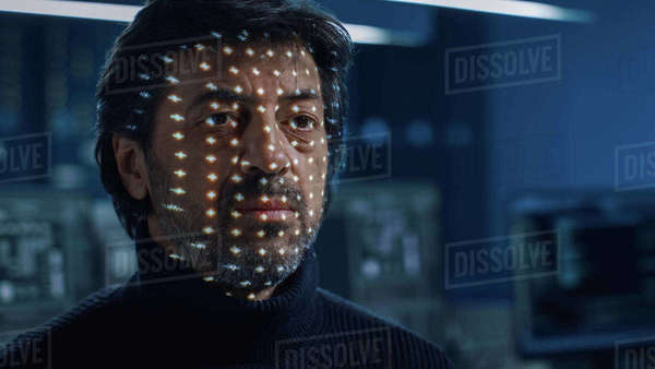 Biometric Facial Recognition Scanning Proccess. Man Getting Identified ...