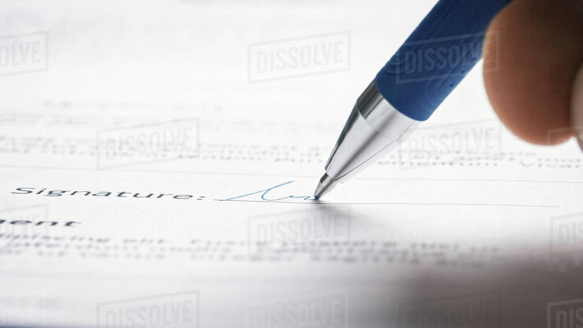 Person Signing Important Document. Camera Following Tip of the Pen as ...