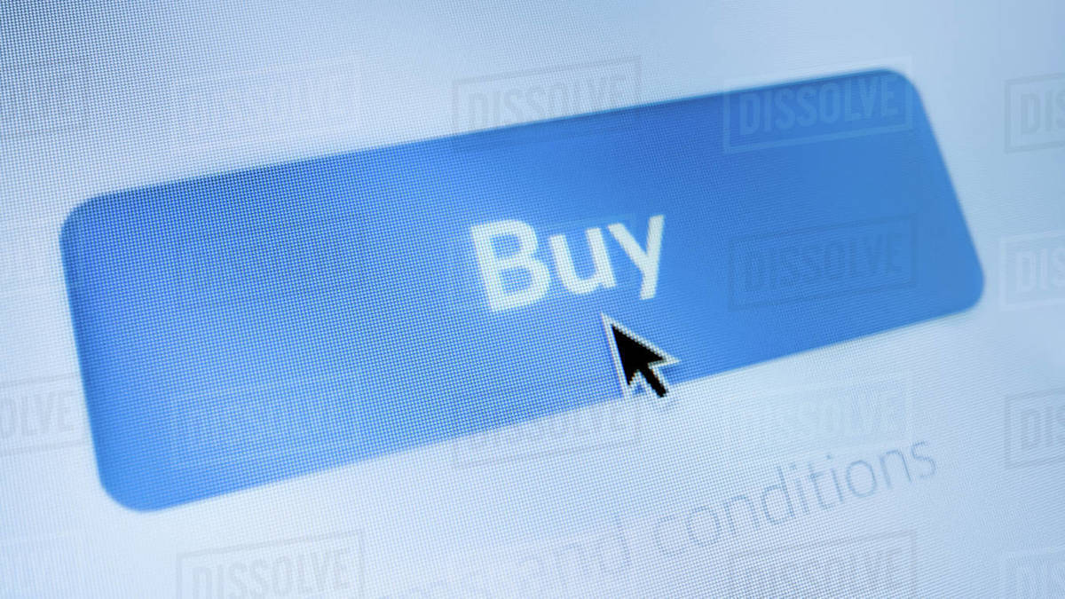 Close-up Macro Shot: Device Screen with Website Showing "Buy" Button ...