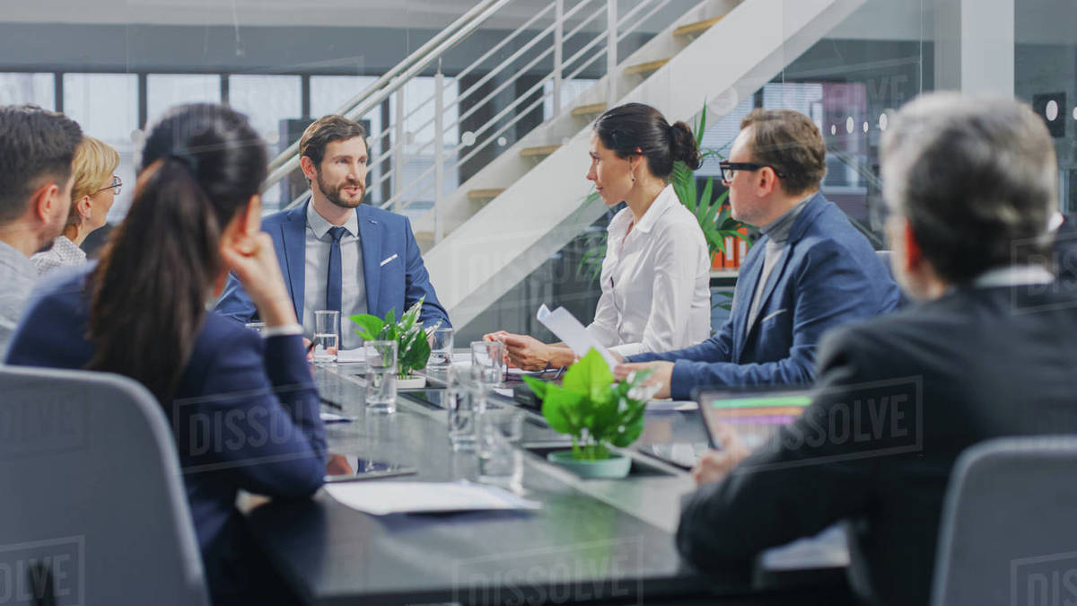 Corporate Meeting Room: Senior Executive Delivers Powerful Speech About ...