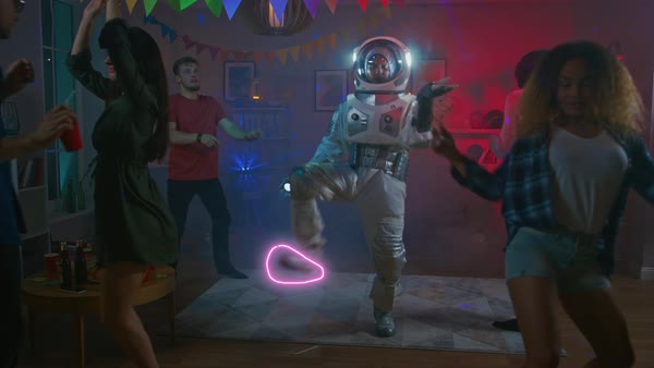 At the College House Costume Party: Fun Guy Wearing Space Suit Dances ...