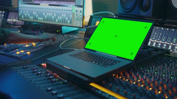 Modern Music Record Studio Control Desk with Green Screen Chroma Key ...