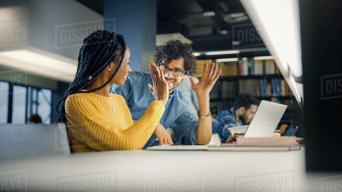 University Library: Gifted Girl uses Laptop, Smart Classmate Helps with ...