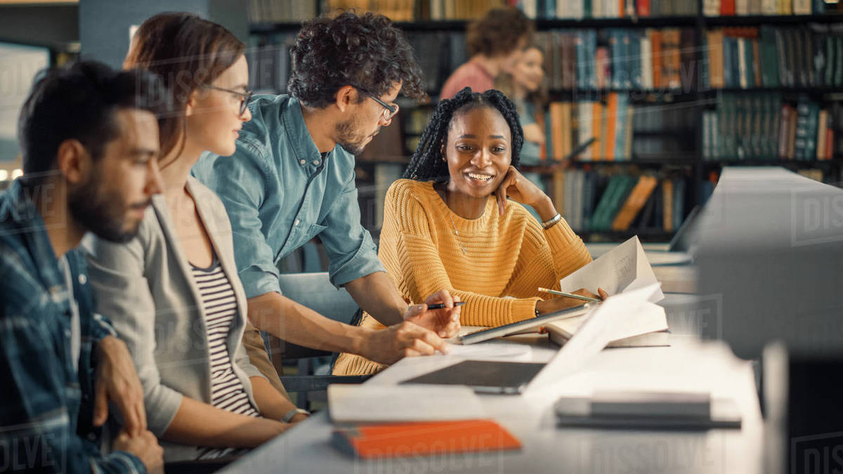 University Library: Diverse Group of Gifted Students Have Discussion ...