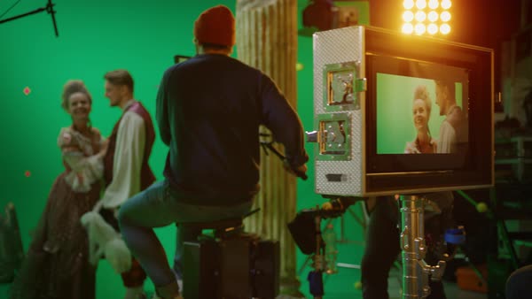 On Film Studio Set Shooting Historical Movie Green Screen Scene ...