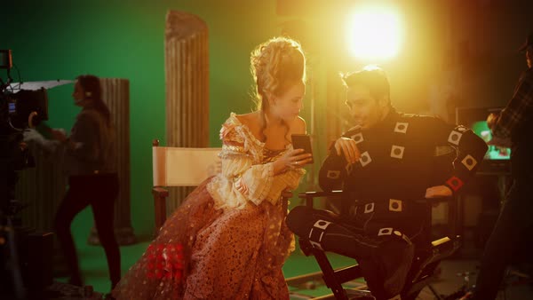 Beautiful Smiling Actress Wearing Renaissance Dress and Actor Wearing ...