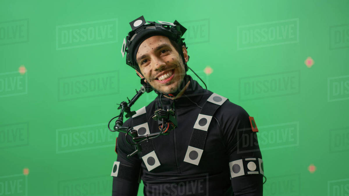 Portrait of an Actor Wearing Motion Caption Suit and Head Rig Posing ...