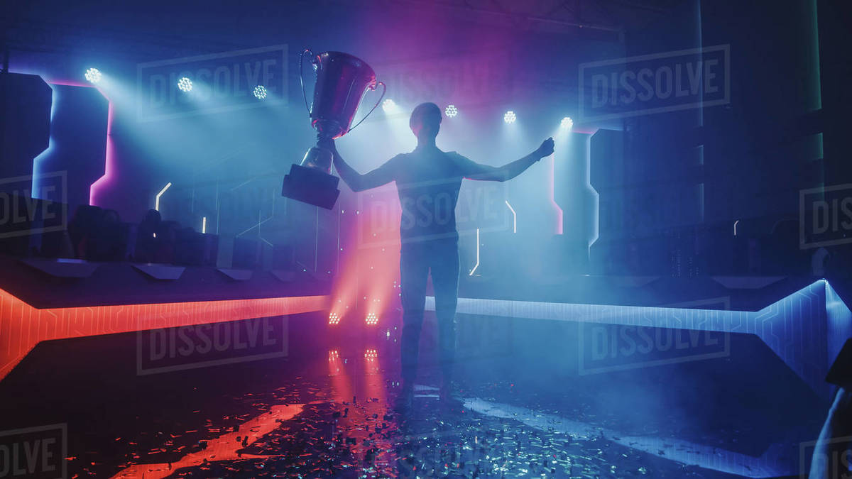 ESports Winner Trophy Standing on a Stage in the Middle of the Computer ...