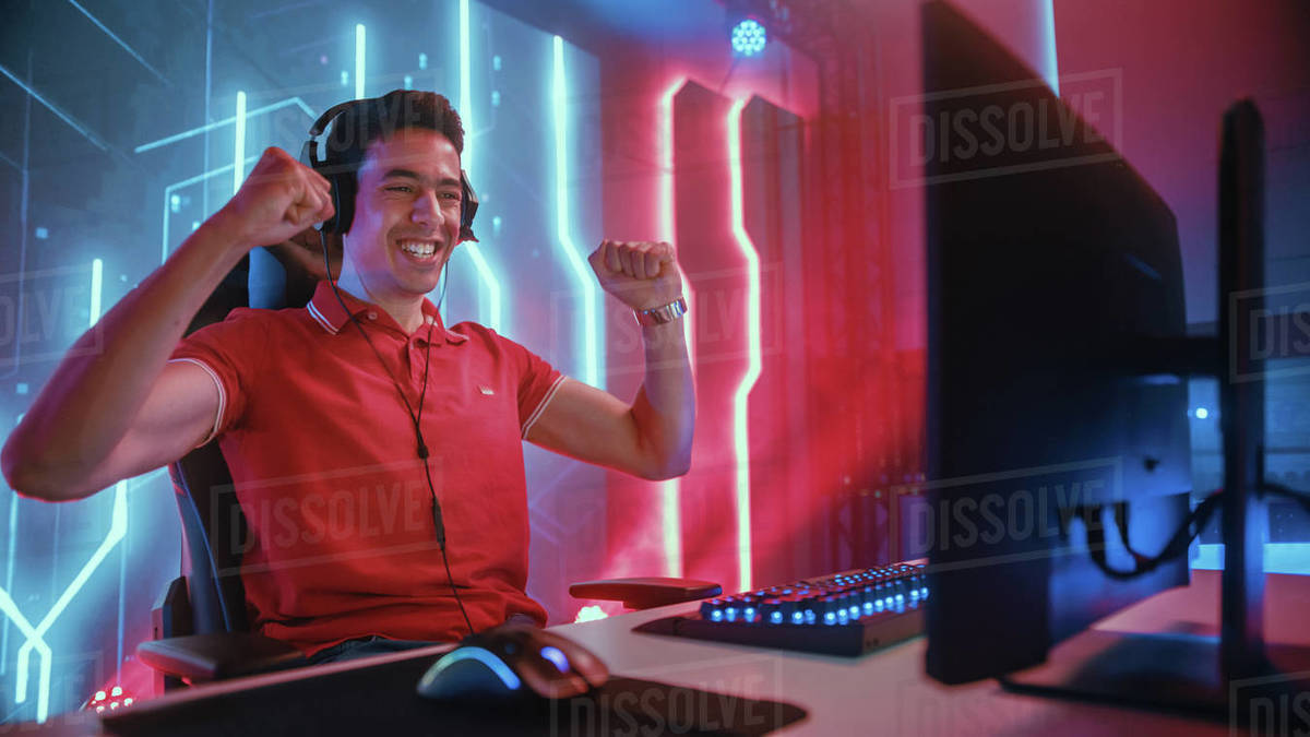 Professional eSports Gamer Playing in Computer Video Games - Royalty ...