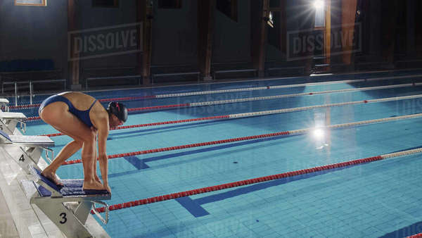 Beautiful Female Swimmer Diving in Swimming Pool. Professional Athlete ...