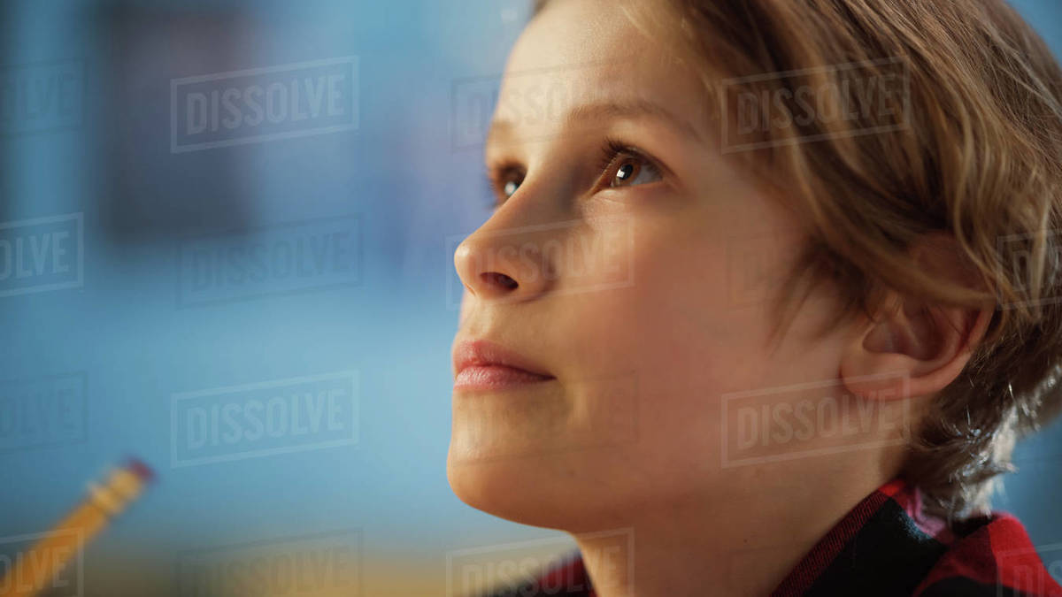 Portrait of a Young Boy Looking into the Distance and Thinking About ...