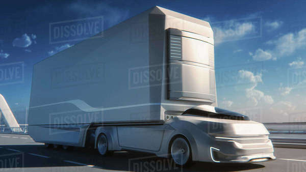 Autonomous Self-Driving Truck with Cargo Trailer Drives on the Road ...