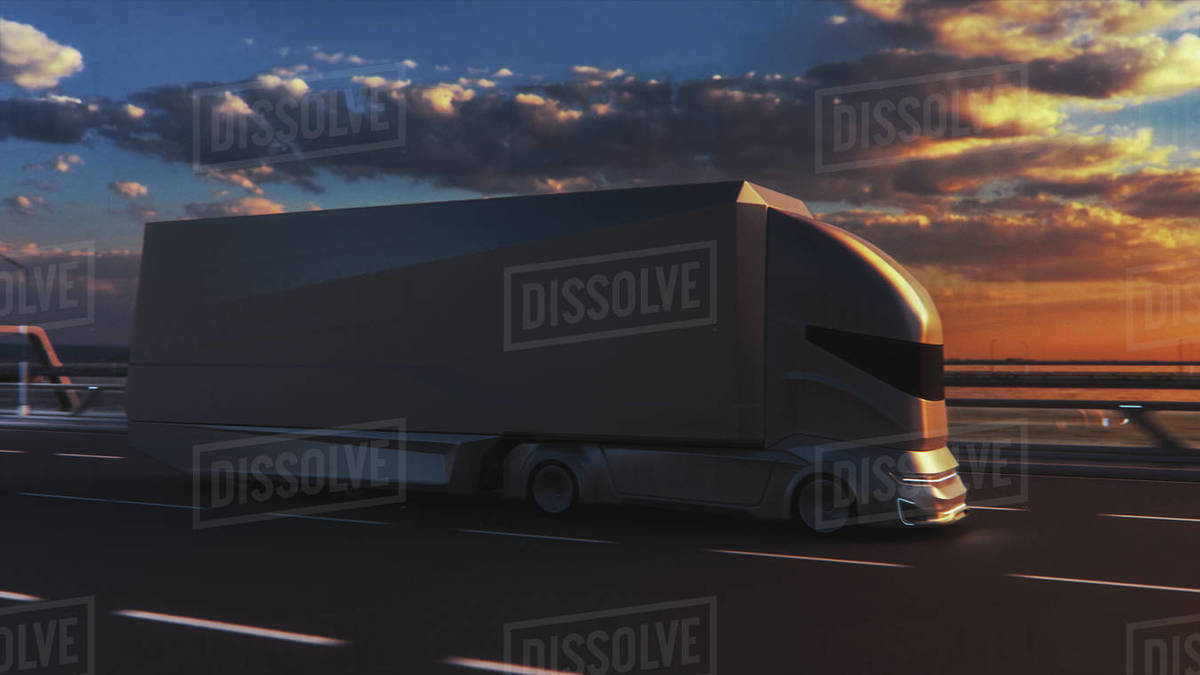 Autonomous Self-Driving Truck with Cargo Trailer Drives on the Road ...
