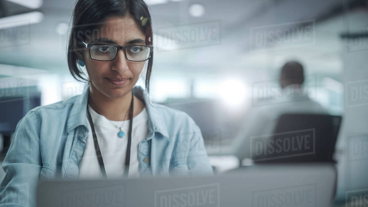 Diverse Office: Portrait of Beautiful Indian IT Programmer Working on ...