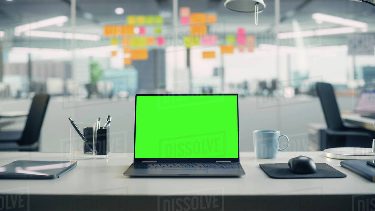 Laptop Computer with Mock Up Green Screen Chroma Key Display Standing ...