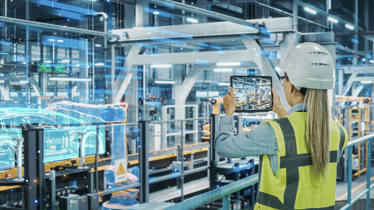Futuristic Car Factory Digitalization Industry 4.0: Female Automotive ...
