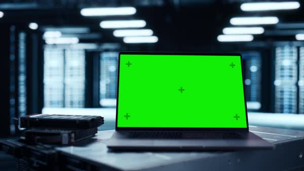 Laptop Computer with Green Screen Chroma Key Mock Up Display Stands on ...