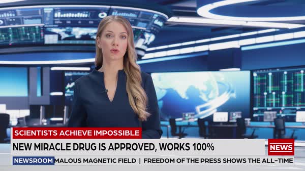 TV Live News Program with Professional Female Presenter Reporting ...