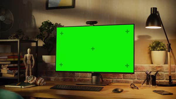 Modern Personal Computer Monitor with Green Screen Mock Up Display ...