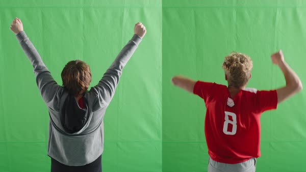 Green Screen Chroma Key Stadium Sports Event: Two Fans Cheering ...