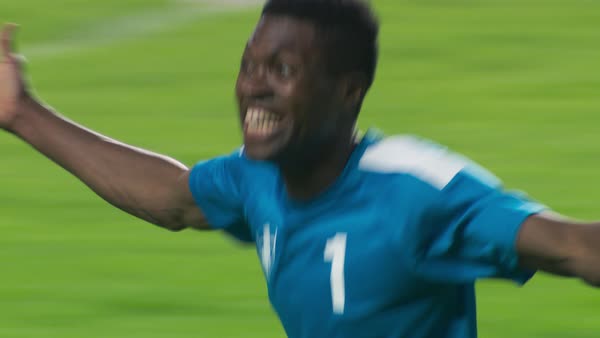Soccer Football Championship: Blue Team Forward Celebrates Scoring a ...