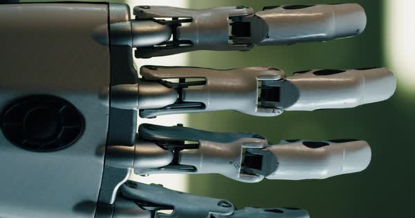 Vertical Close Up Shot of Bionic Limb in Action. Showcase of Modern ...