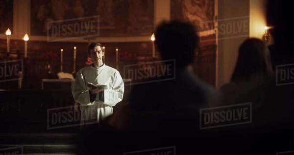 In Christian Church: Portrait of Minister Leading Congregation In ...