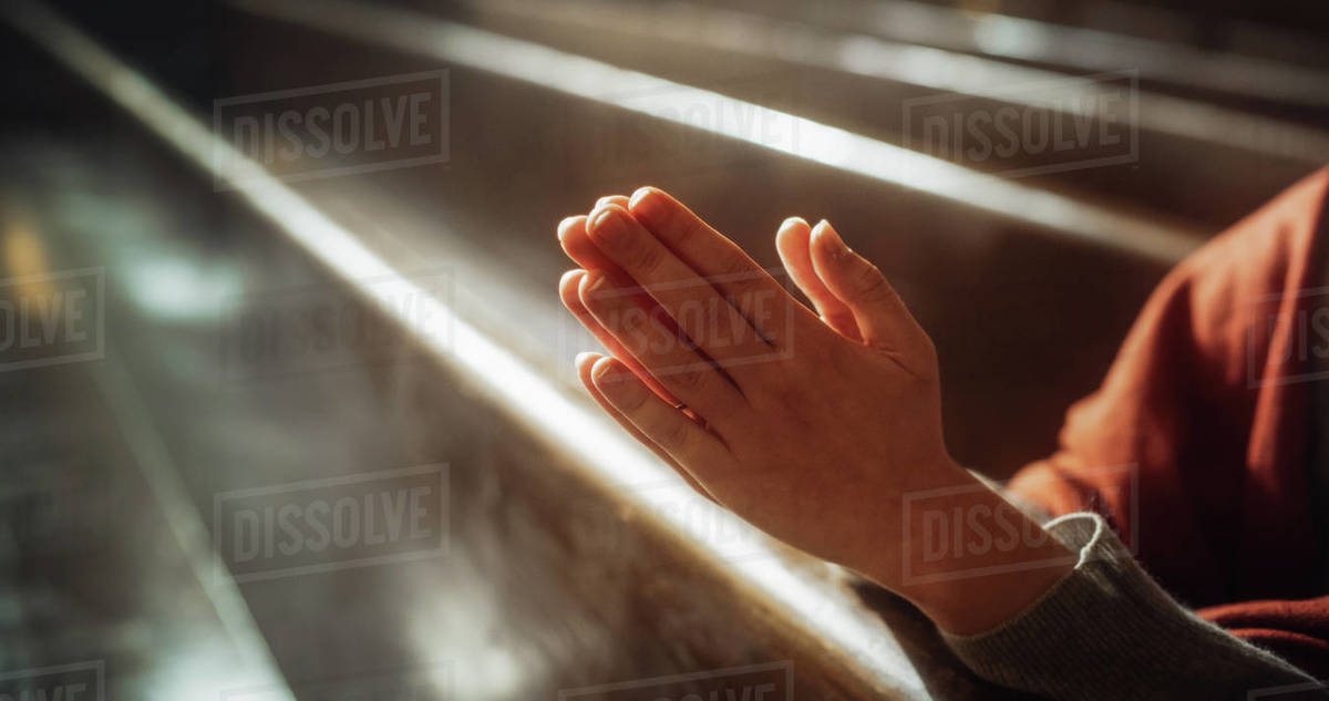Close Up of Female Hands in Prayer Position in Church, Expressing ...