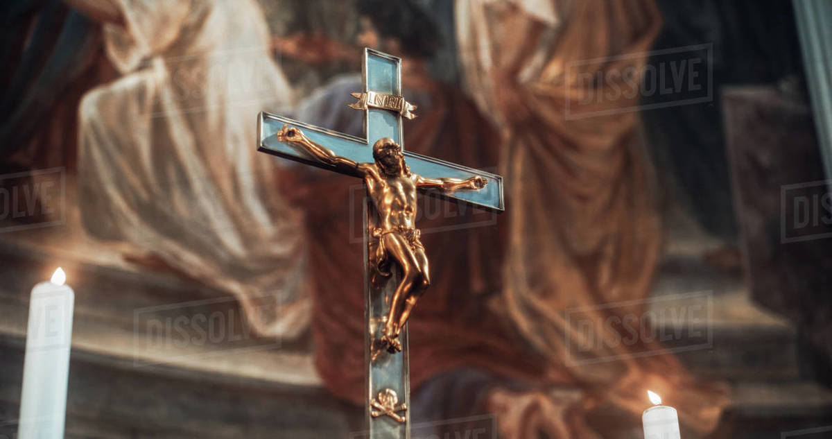 Close Up of a Cross with the Statue of Jesus Christ's Crucifixion ...