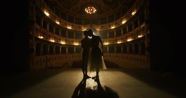 Cinematic shot of Two Young Classical Ballet Dancers Performing on ...