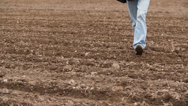 Farmer walking on farm land, planning new seeding season - Stock Video ...