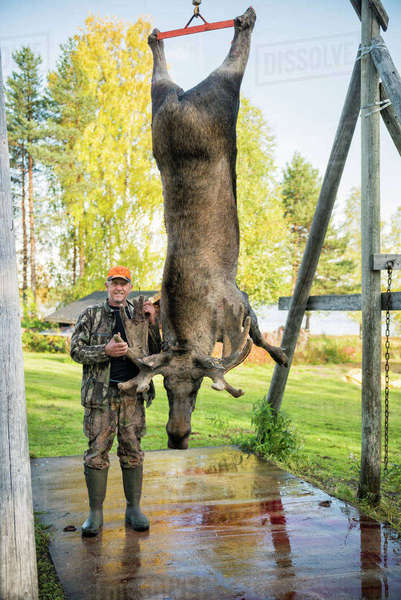 Hunter with dead elk - Royalty-free Stock Photo | Dissolve