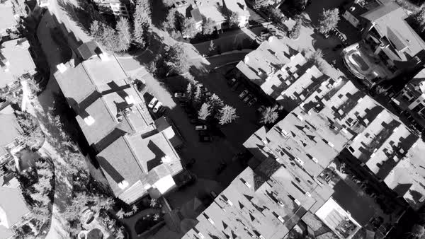 Buildings in Vail, Colorado. Aerial view on a beautiful summer morning ...