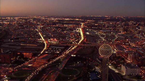Dallas Skyline Editorialway Traffic. Wide shot on Dallas freeways ...