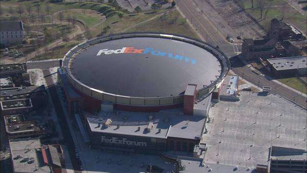 Memphis Stadium Overhead. A flyover view of the FedEx Forum in Memphis ...