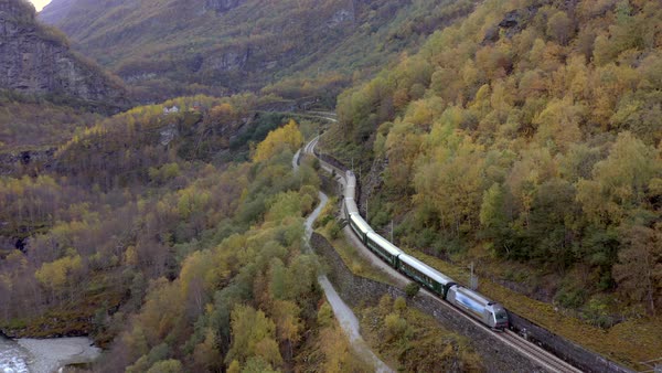 The Flam to Myrdal Train Passing Through Beautiful Landscapes - 4K ...