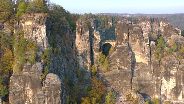 The Bastei Rock Formation and Bridge Crossing the Towering Landmark in ...